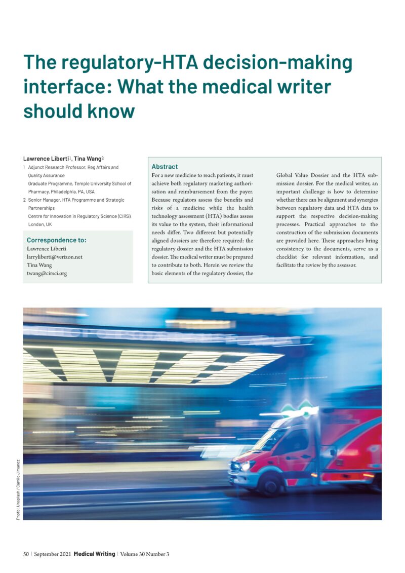 Regulatory-HTA decision-making interface: what the medical writer ...