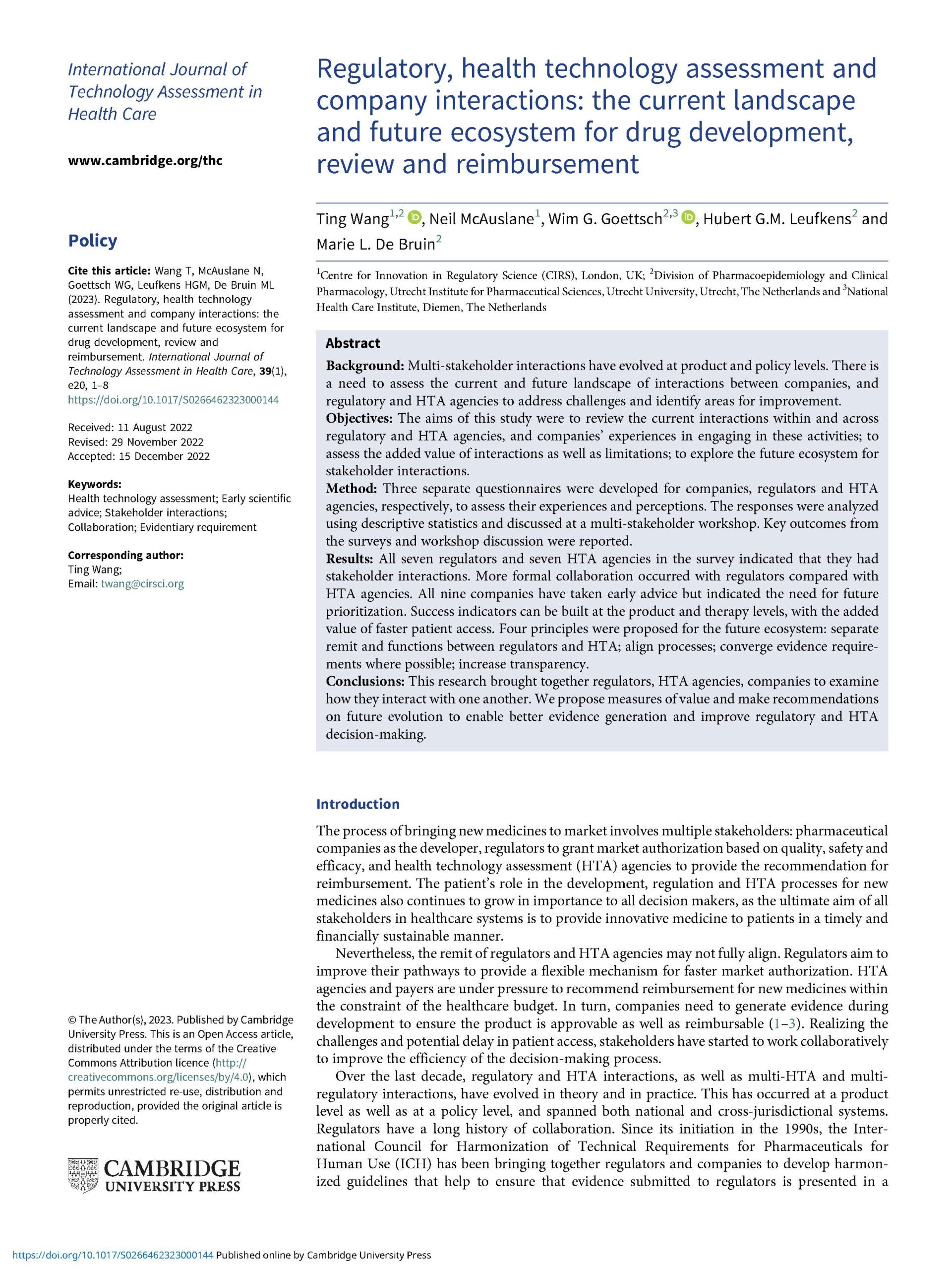 Regulatory, HTA and company interactions: the current landscape and ...